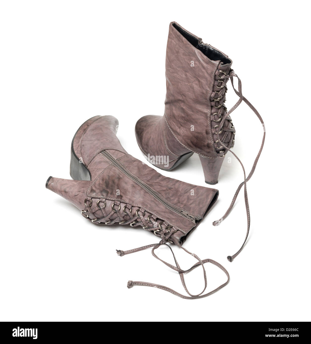 High heeled leather boots isolated on white background Stock Photo - Alamy