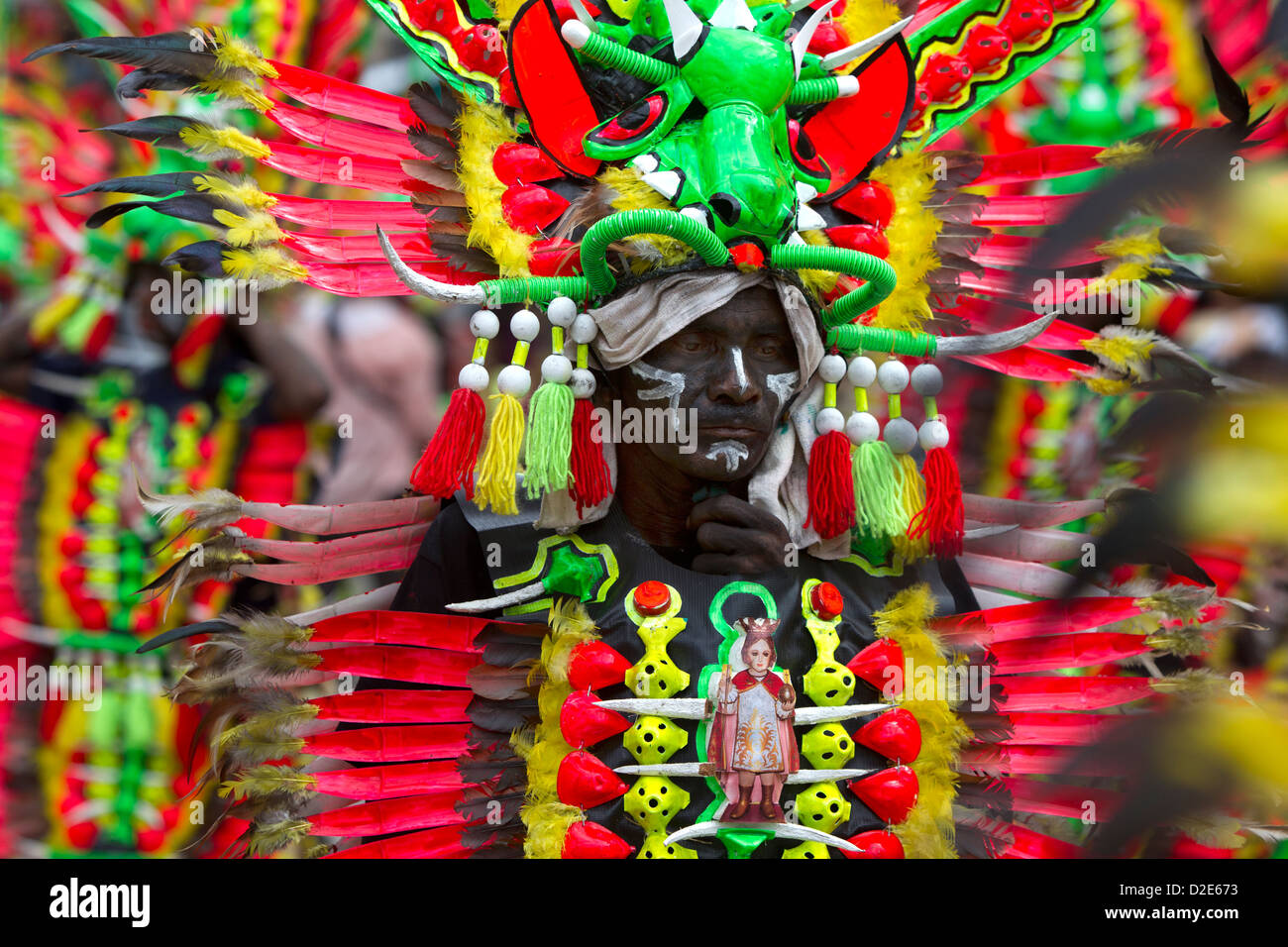 colourful portrait and costume,street dancing procession, Ati-Atihan ...
