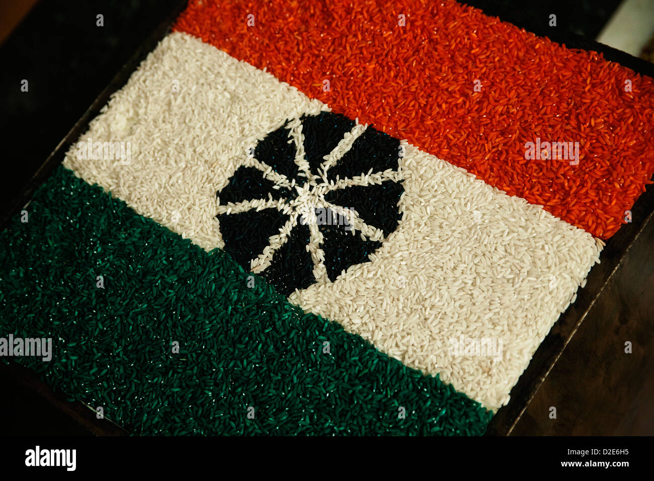 Close-up of Indian flag made up of colored rice, Mussoorie, Dehradun ...