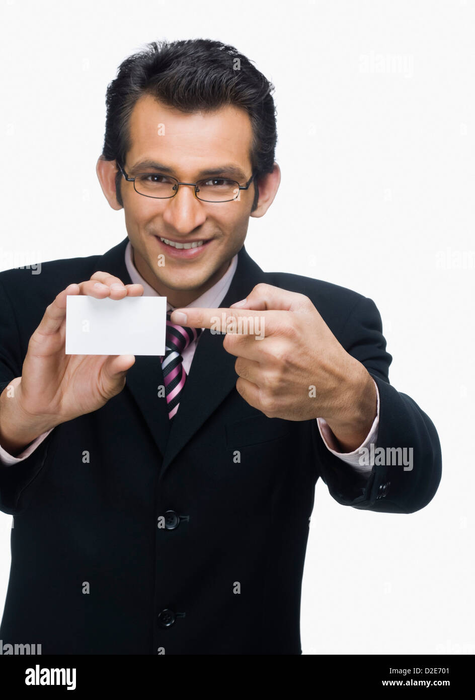 Portrait of a businessman showing a business card Stock Photo - Alamy