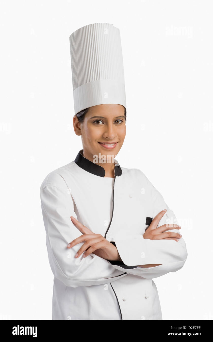 Portrait of a female chef smiling Stock Photo - Alamy