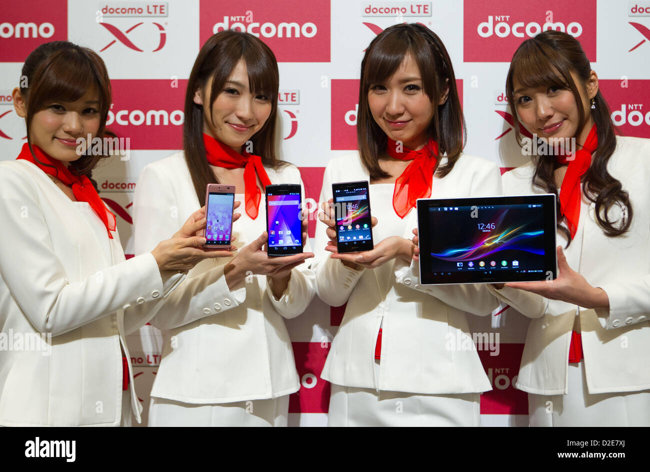 January 22, 2013, Tokyo, Japan - Models pose with NTT DOCOMO's new ...