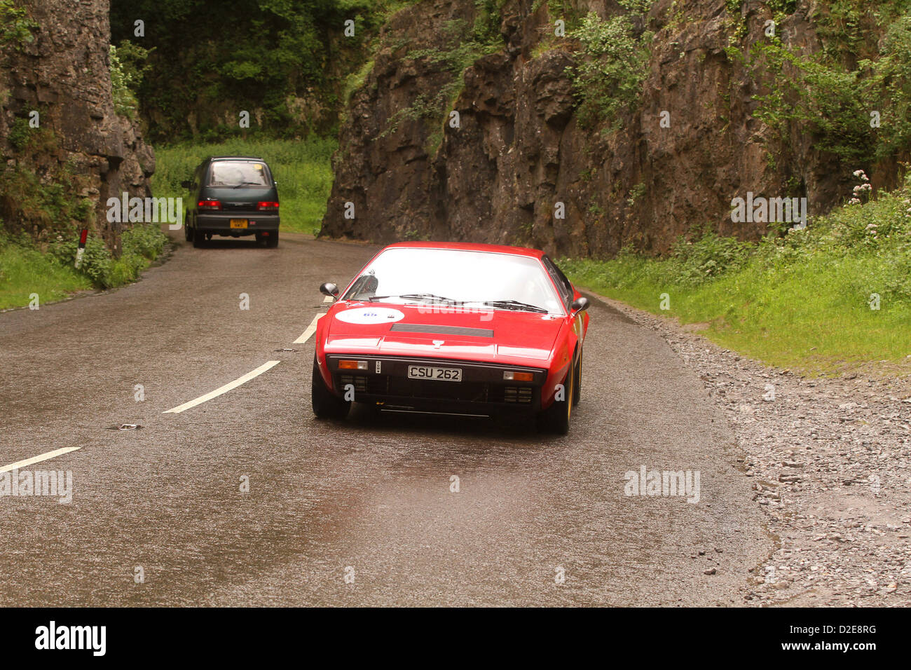 Classic cars in Cheddar Gorge on the 2010 Tour Britannia Stock Photo ...