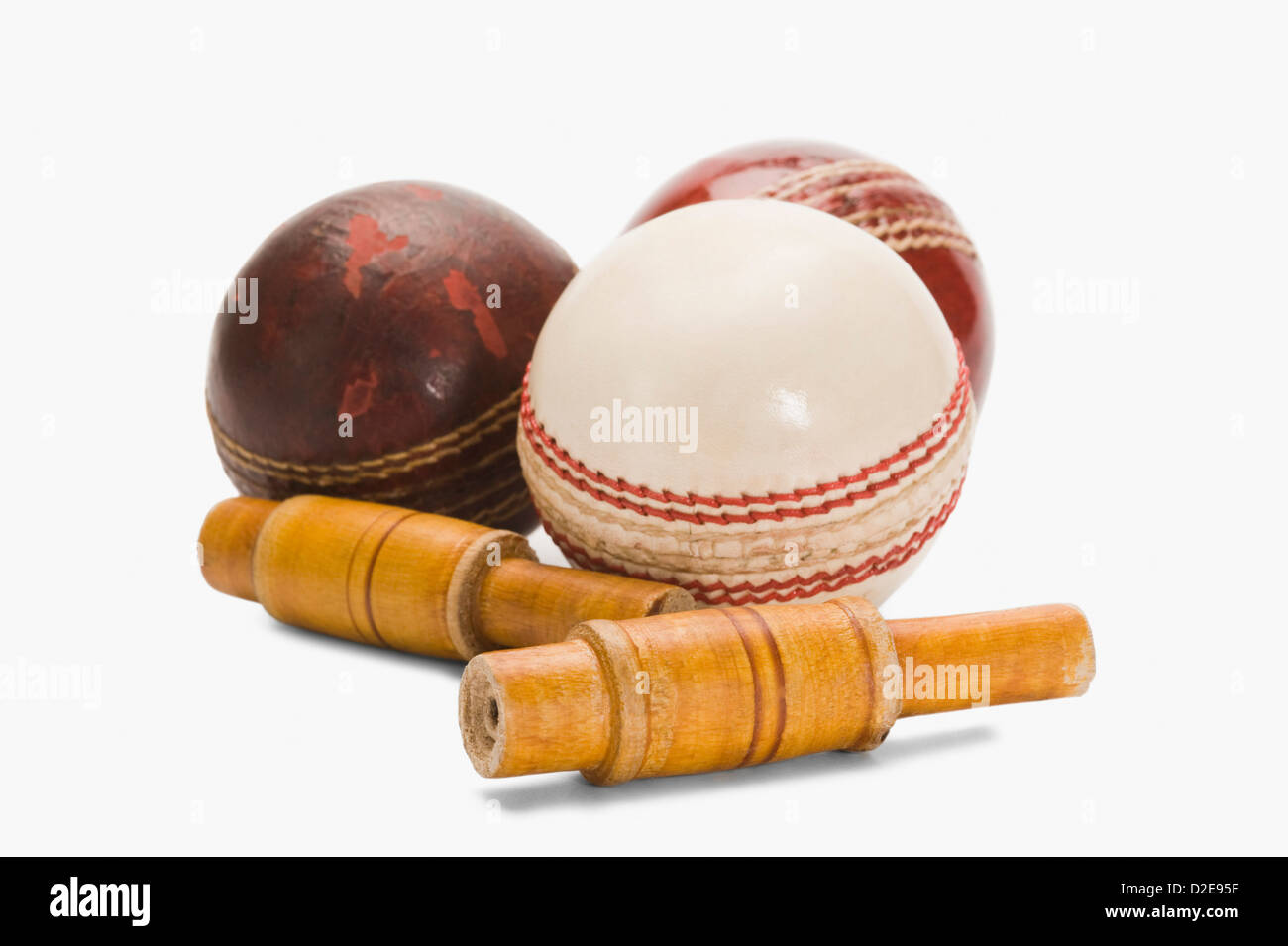 Close-up of cricket balls and bails Stock Photo - Alamy