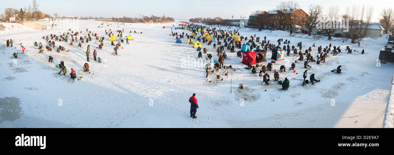 A lot of people ice fishing. Latvia, Liepaja 2013, january Stock Photo ...