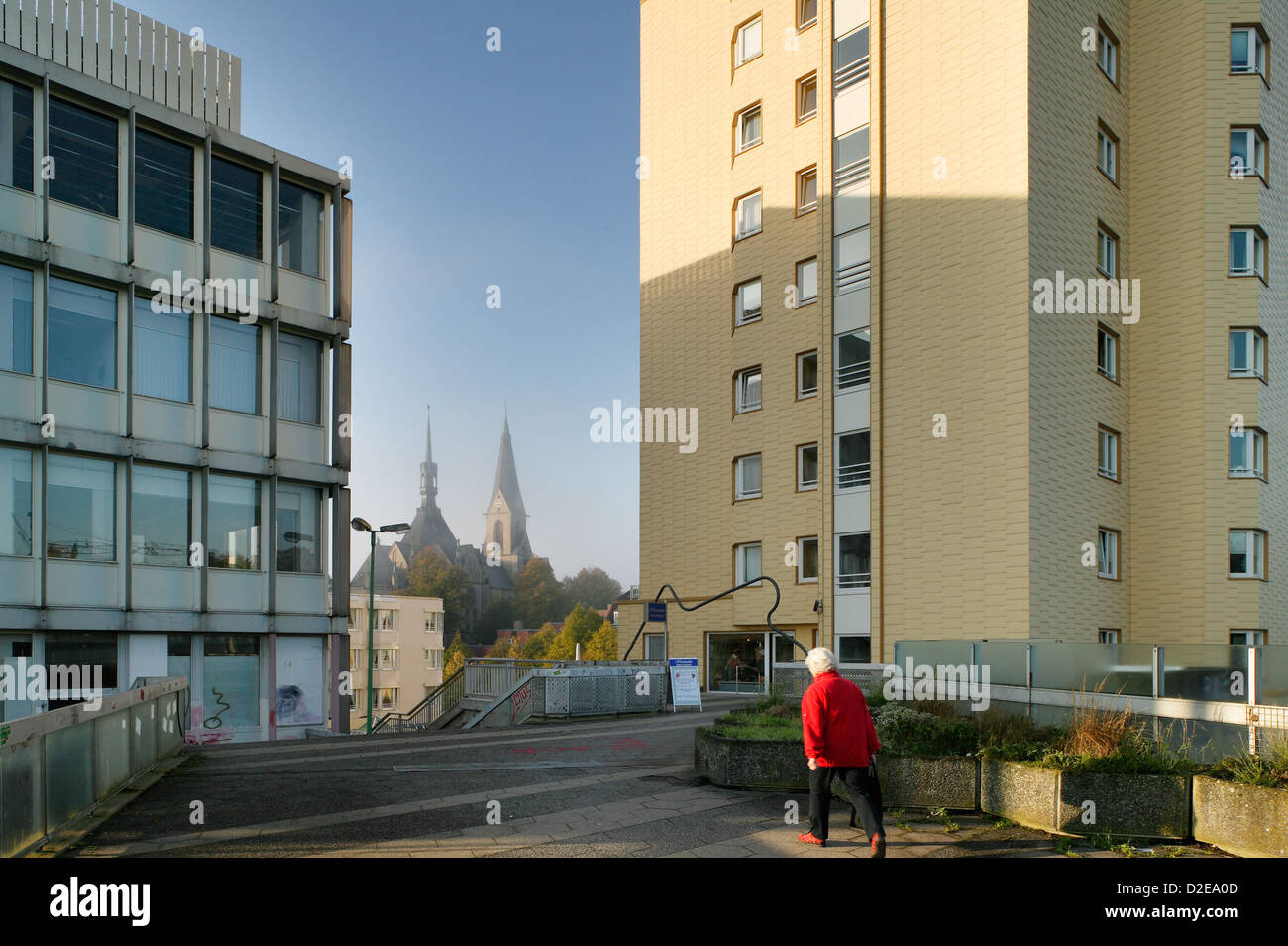 Essen, Germany, footbridge leads to the Emperor Otto Platz in Essen ...