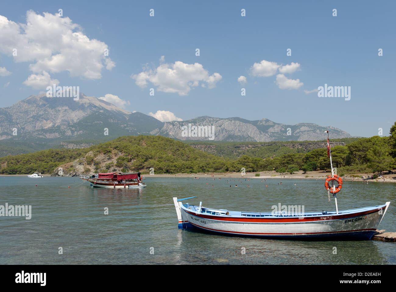 Phaselis. Turkey. Boats in the waters of the South Harbour with Mount ...