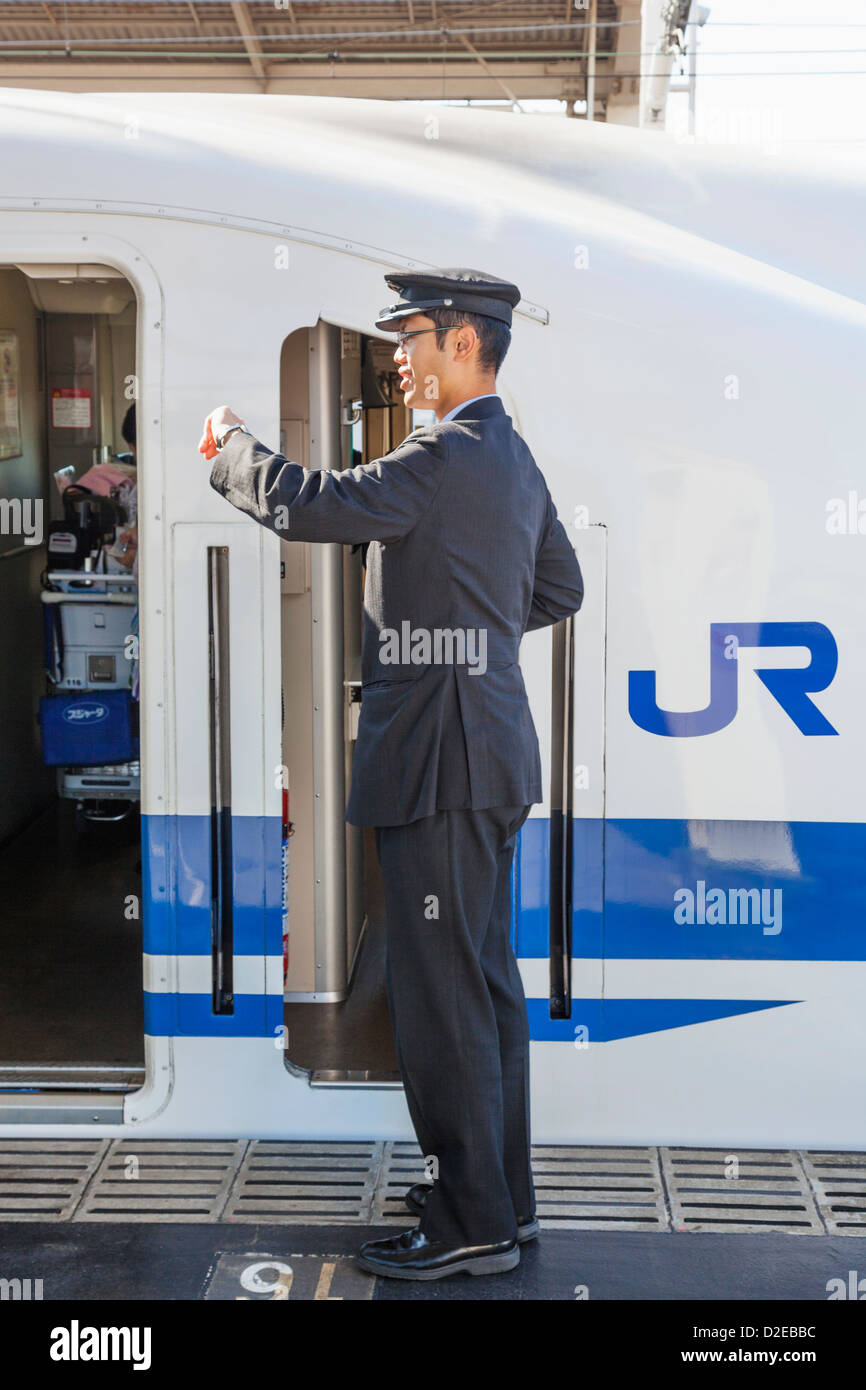 Japan, Honshu, Kansai, Osaka, Shinkansen Train Guard Stock Photo - Alamy