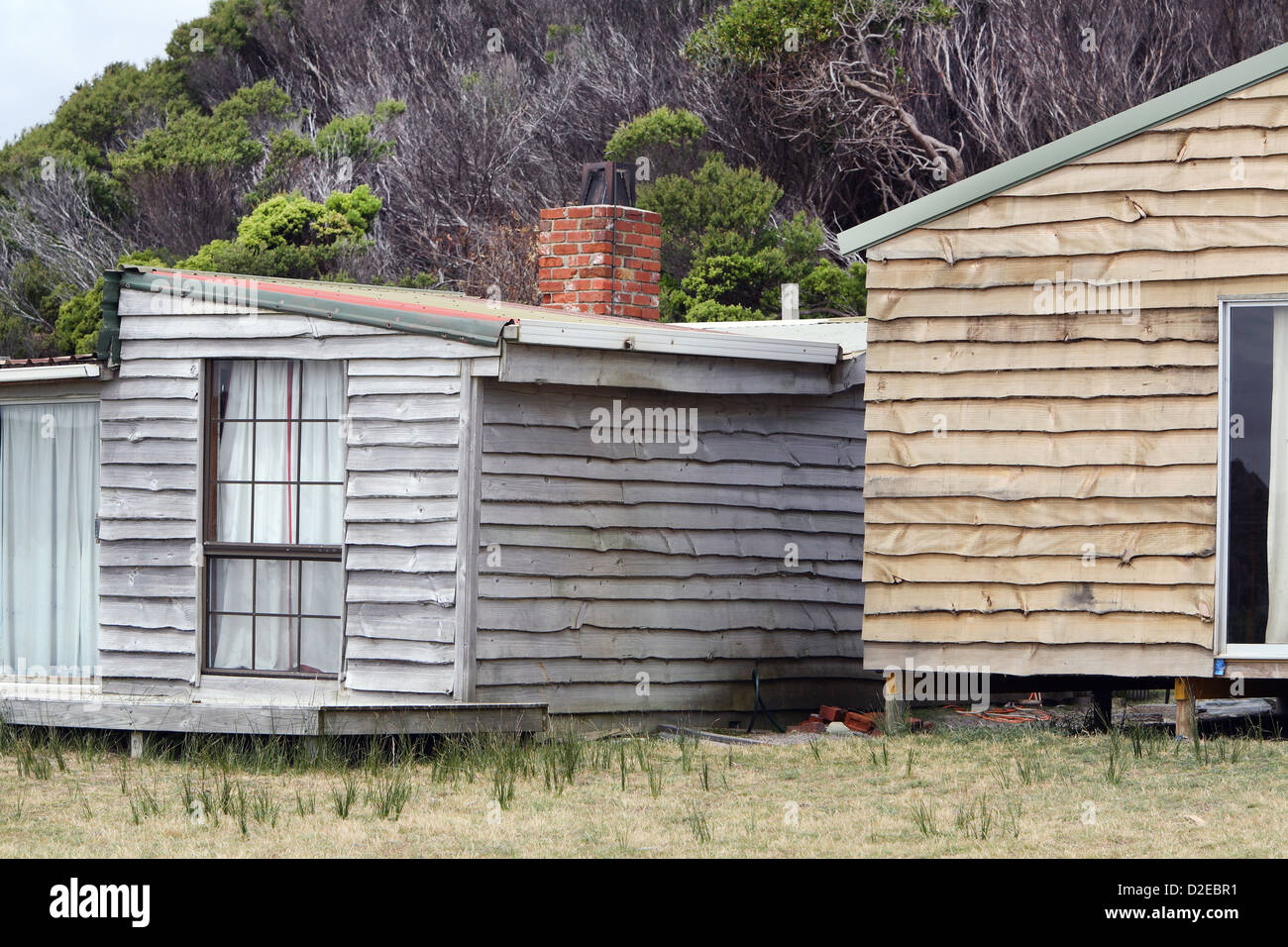 Beach shacks at Sarah Anne Rocks. North West Tasmania, Australia Stock ...