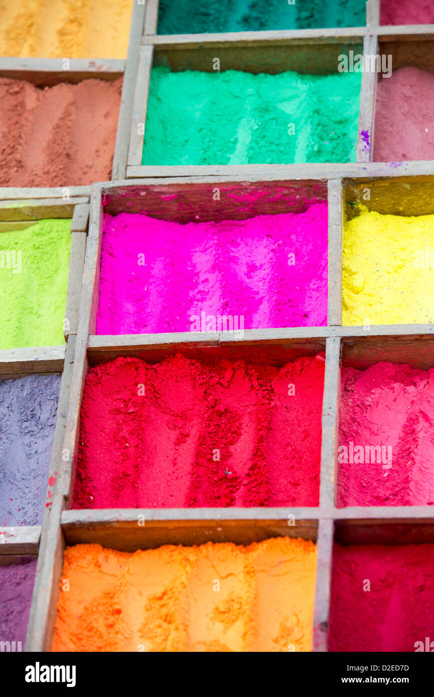Colour dyes outside a shop in Kathmandu, Nepal Stock Photo - Alamy