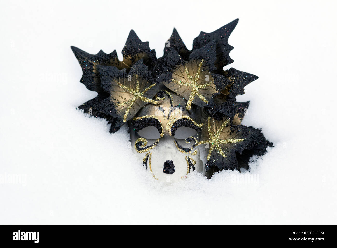 Venetian mask in the snow Stock Photo - Alamy