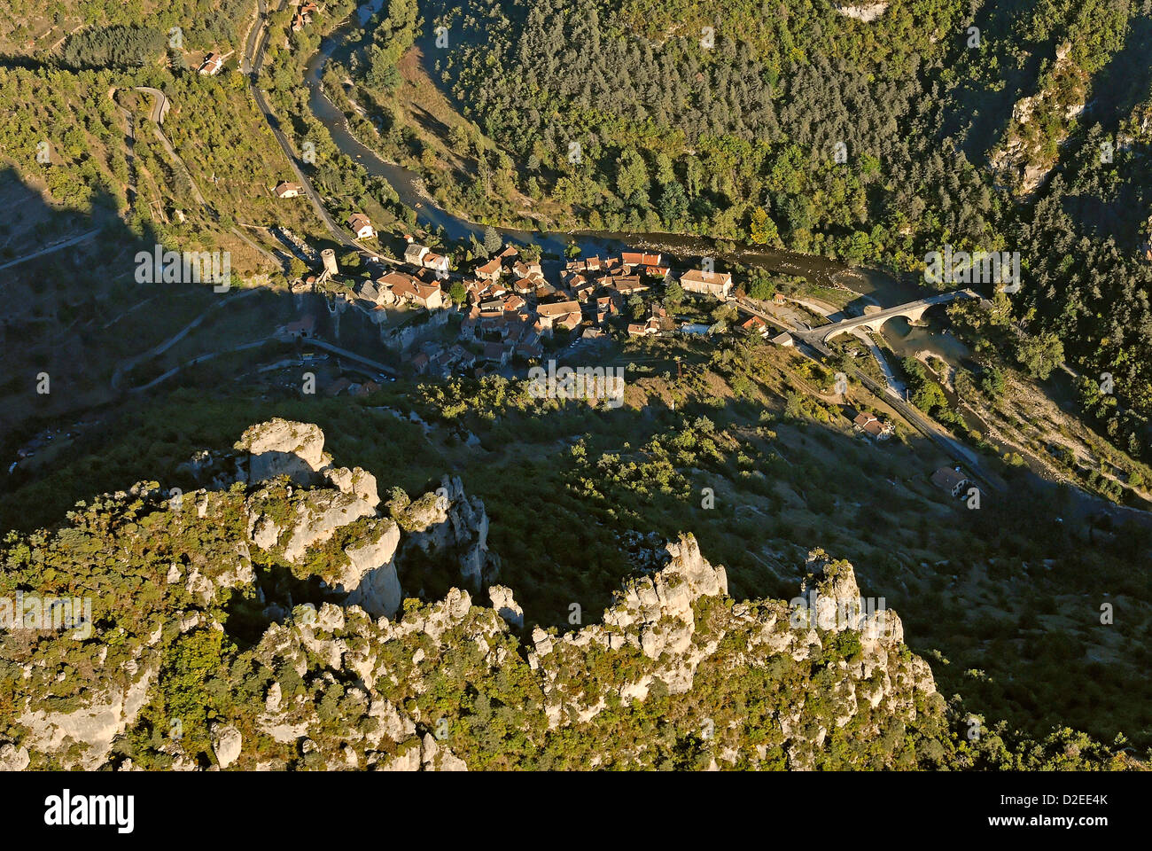 France, Aveyron, in the valley of Dourbie, the village of La Roque ...