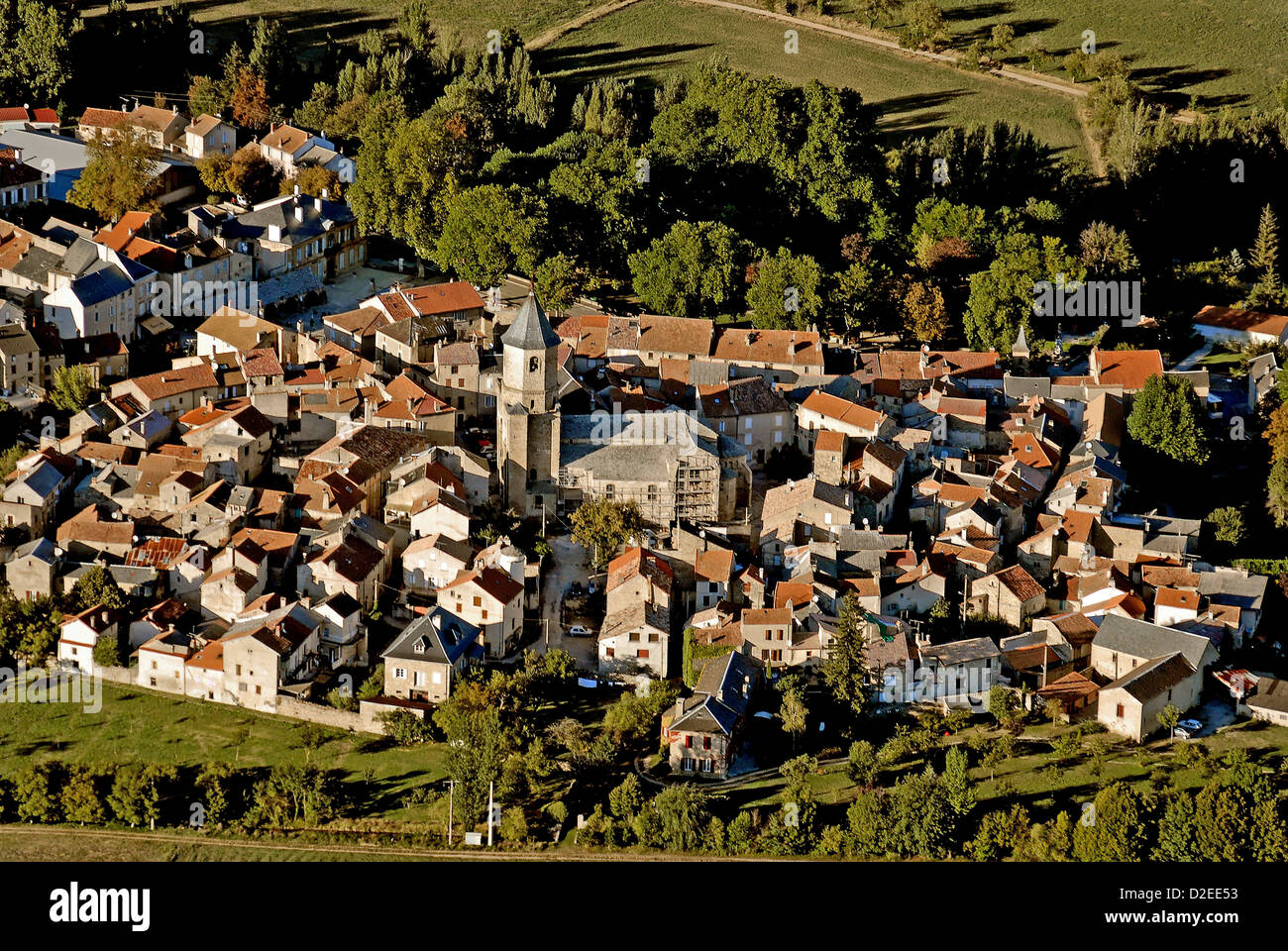 France, Aveyron, In the valley of Dourbie, the village of Nant, aerial ...