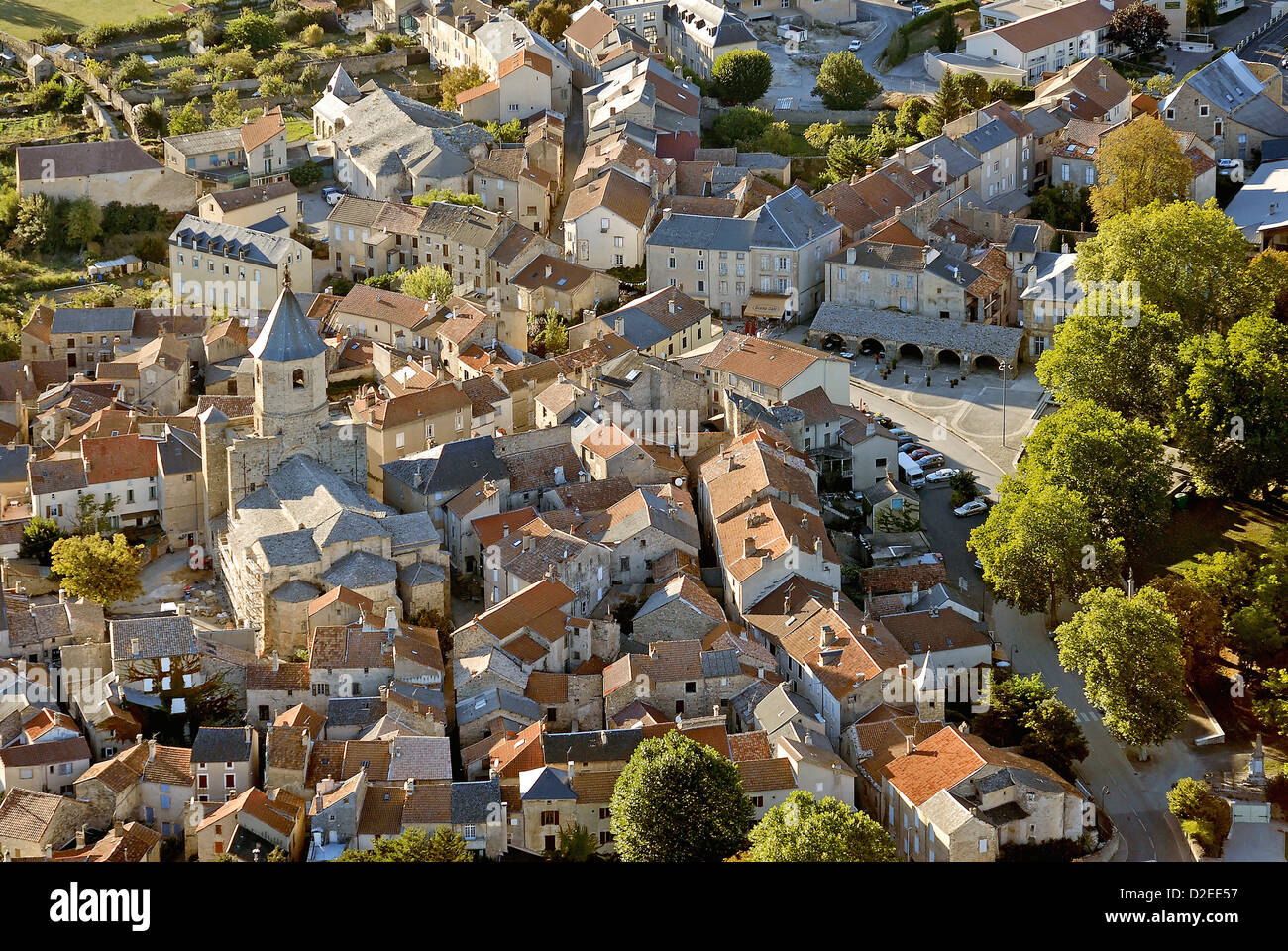 France, Aveyron, In the valley of Dourbie, the village of Nant, aerial ...