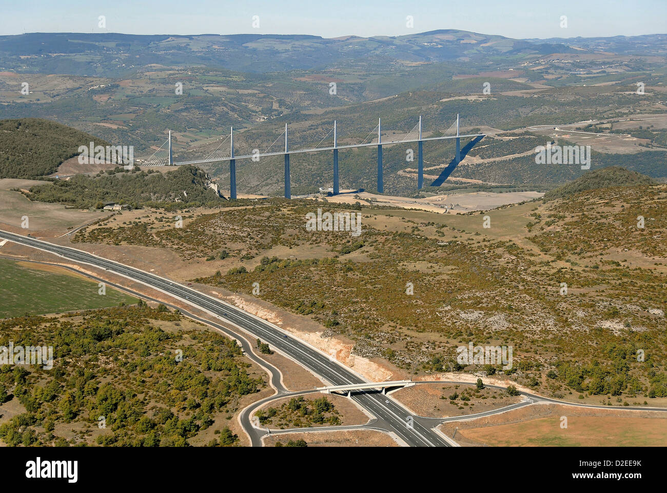 France, Aveyron, The Millau viaduct and the A75 motorway. aerial view ...