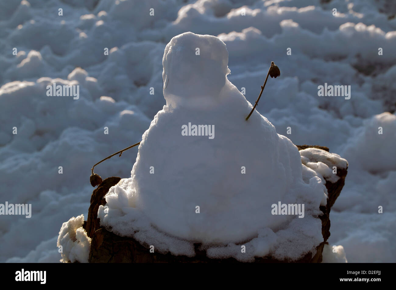 Snowman on tree stump hi-res stock photography and images - Alamy
