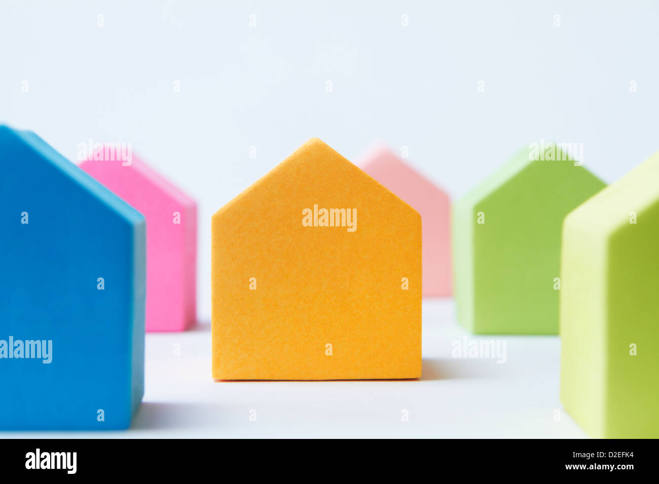 Colorful House Shaped Blocks On White Background Stock Photo - Alamy