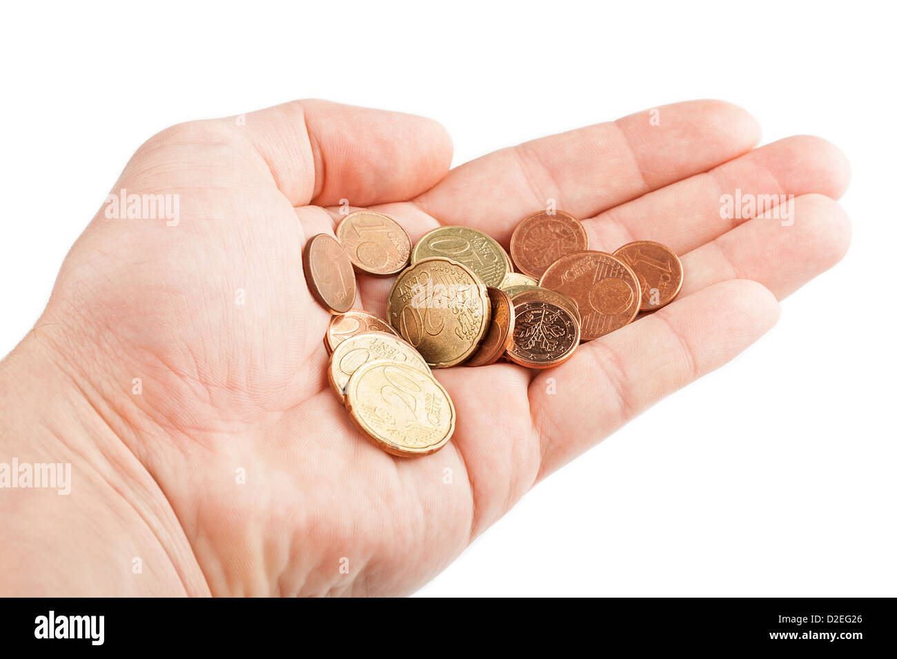 Hand with coins isolated on white background Stock Photo - Alamy