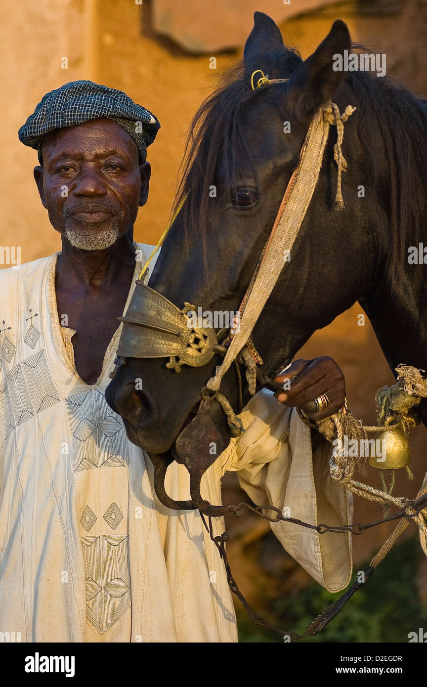 Benin, Alibori County, Kandi, Sabi Gounou rider of Bariba ethnic group ...