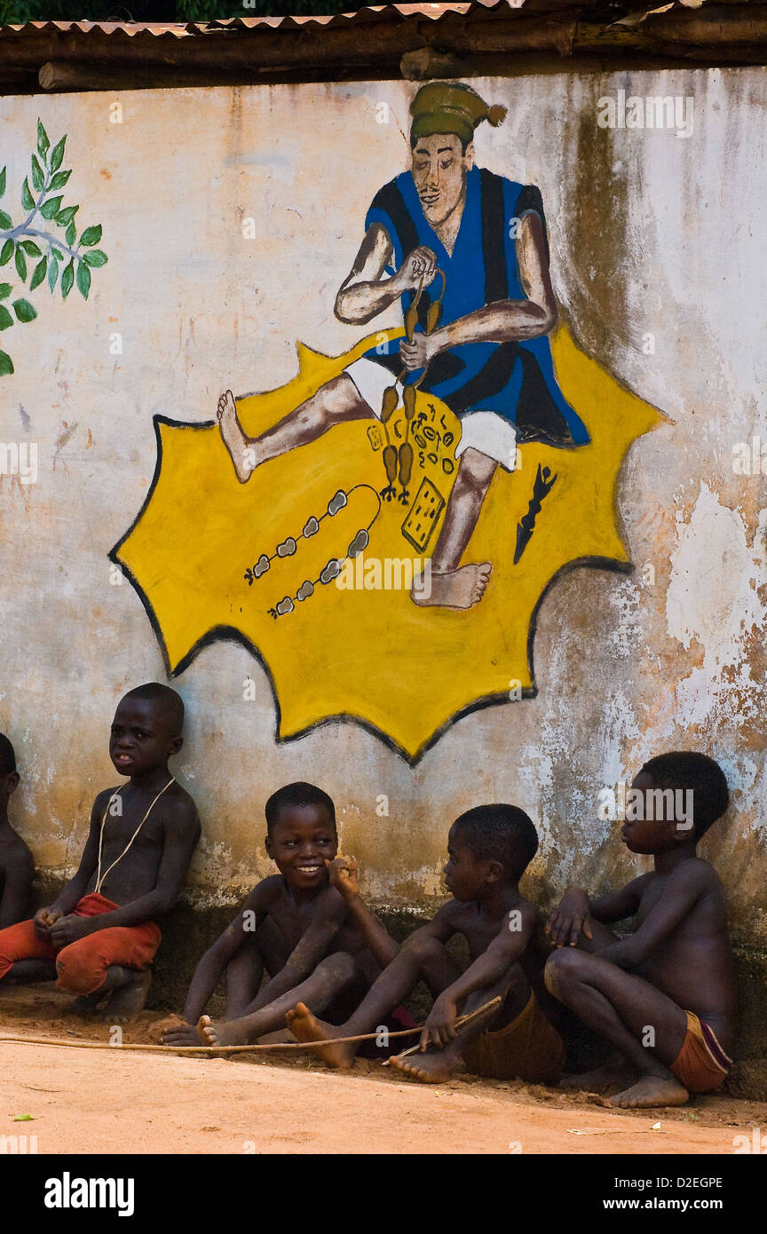 Benin, Mono county, Sahoué-Doutou, wall which represents an oracle "Fâ ...