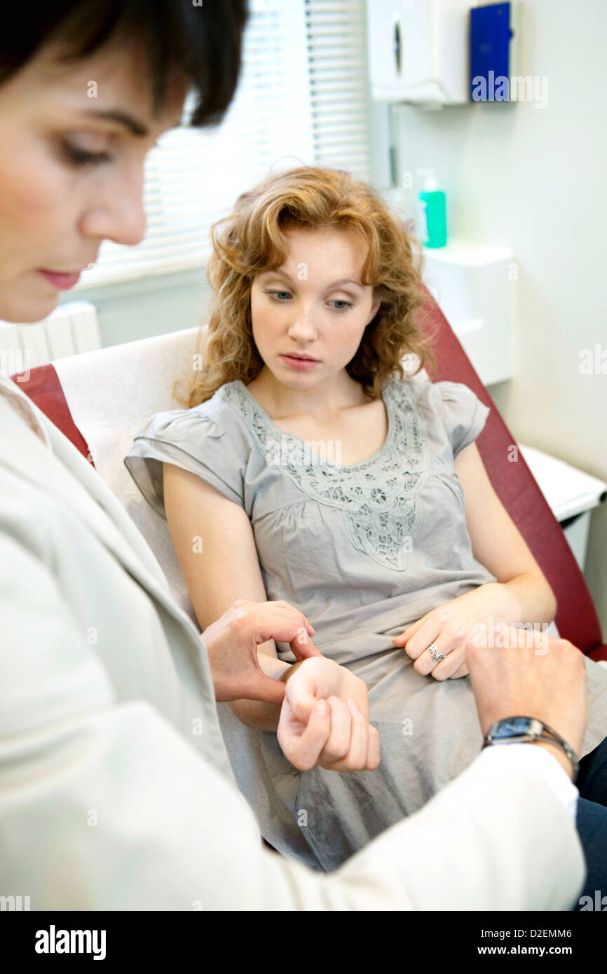 TAKING A WOMAN'S PULSE Stock Photo - Alamy