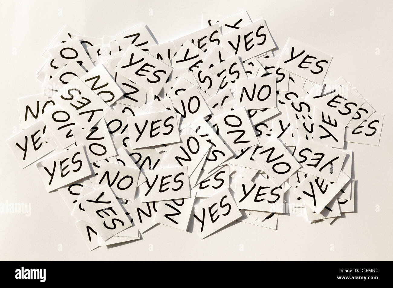 Yes's and No's written on papers on white background Stock Photo - Alamy
