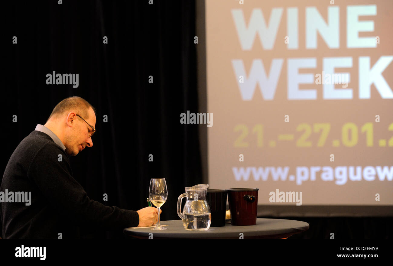 Tasting of medal wines from the competition Prague Wine Trophy during ...