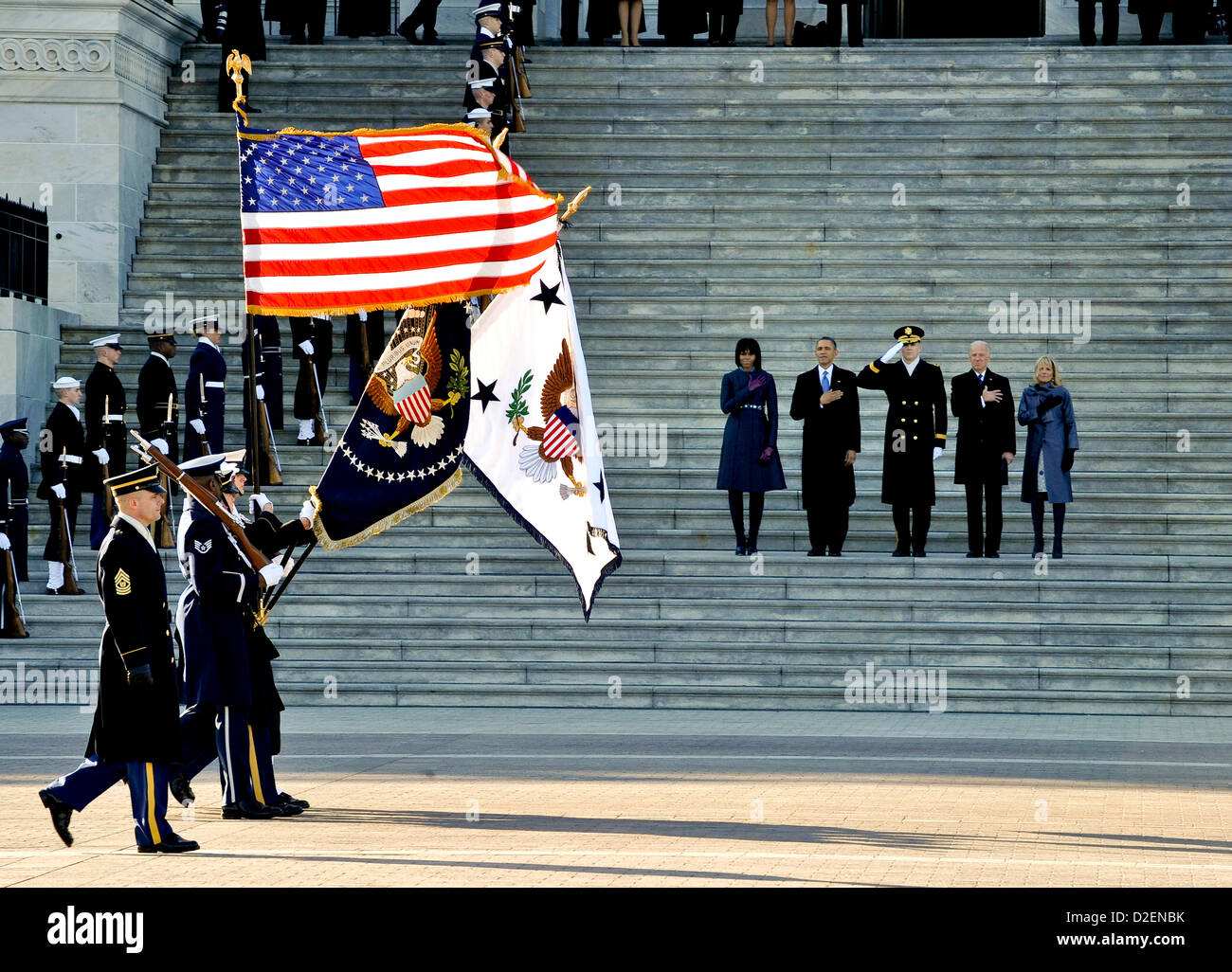 The Joint Armed Forces Color Guard performs a pass and review as ...