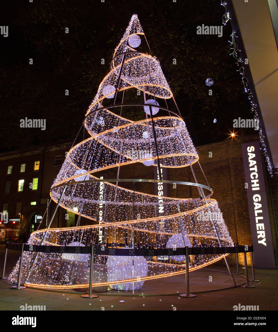 Ornamental lights upon a Christmas tree in Duke of York`s Square in ...