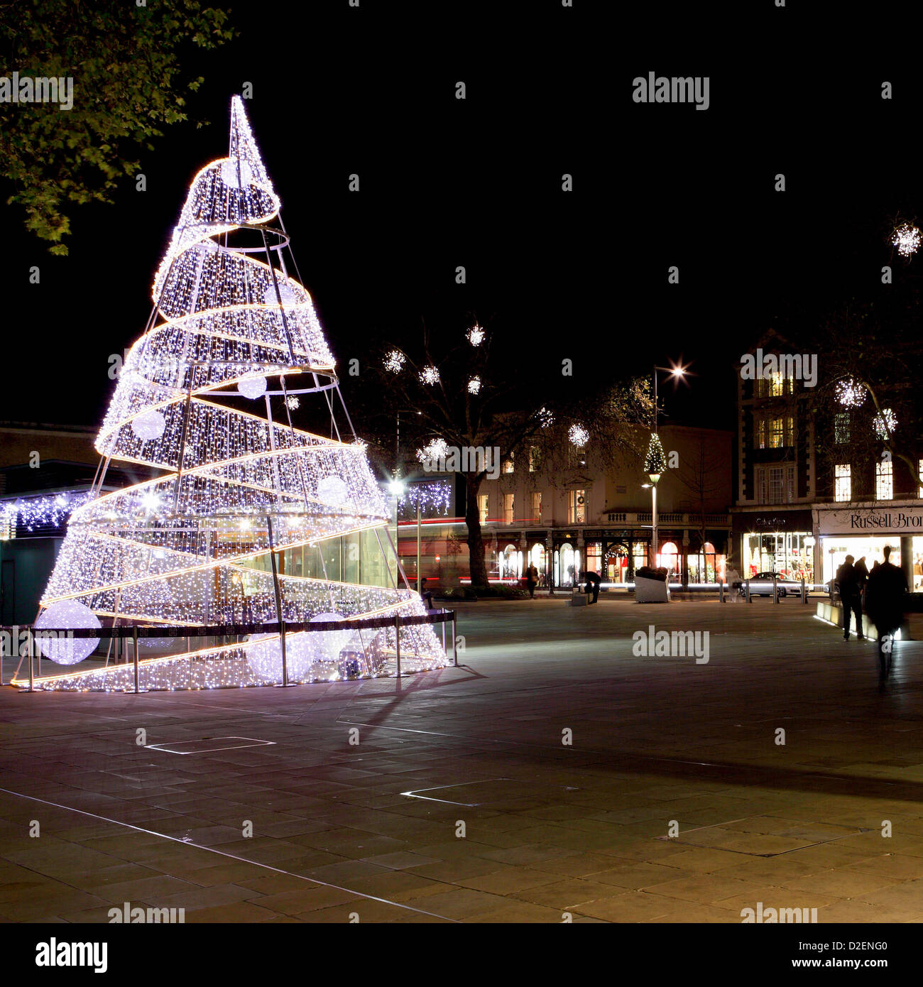 Ornamental lights upon a Christmas tree in Duke of York`s Square in ...