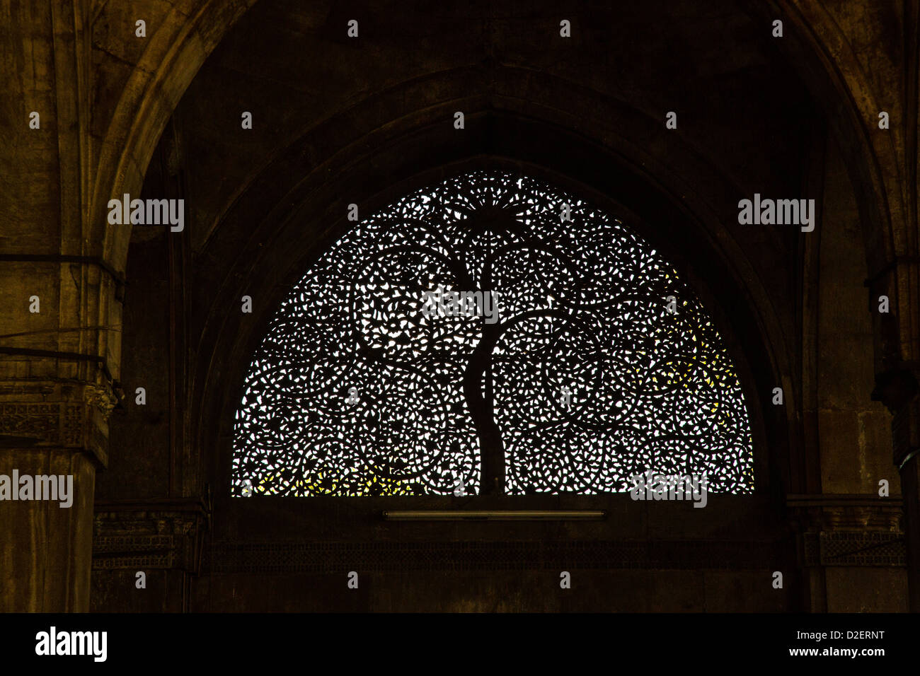 Ornate carved Jali at Sidi Sayyid Mosque, Ahmedabad, Gujarat, India ...