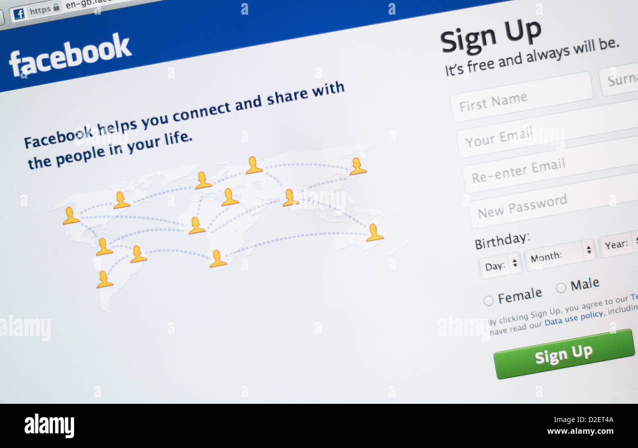 Facebook logo and Sign up website Stock Photo - Alamy