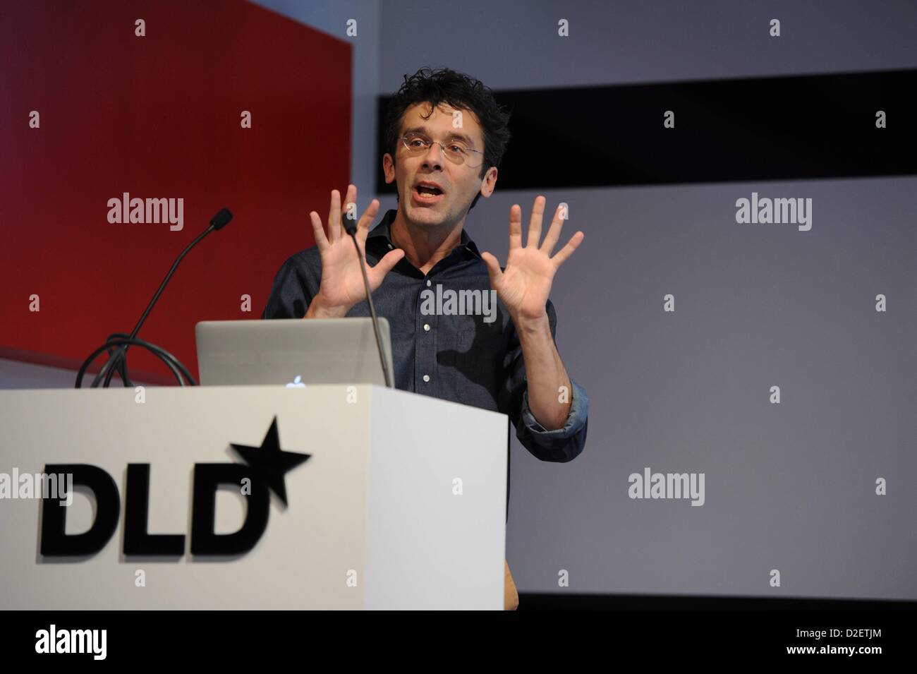 MUNICH/GERMANY - JANUARY 22: Kevin Slavin gestures on the podium during ...