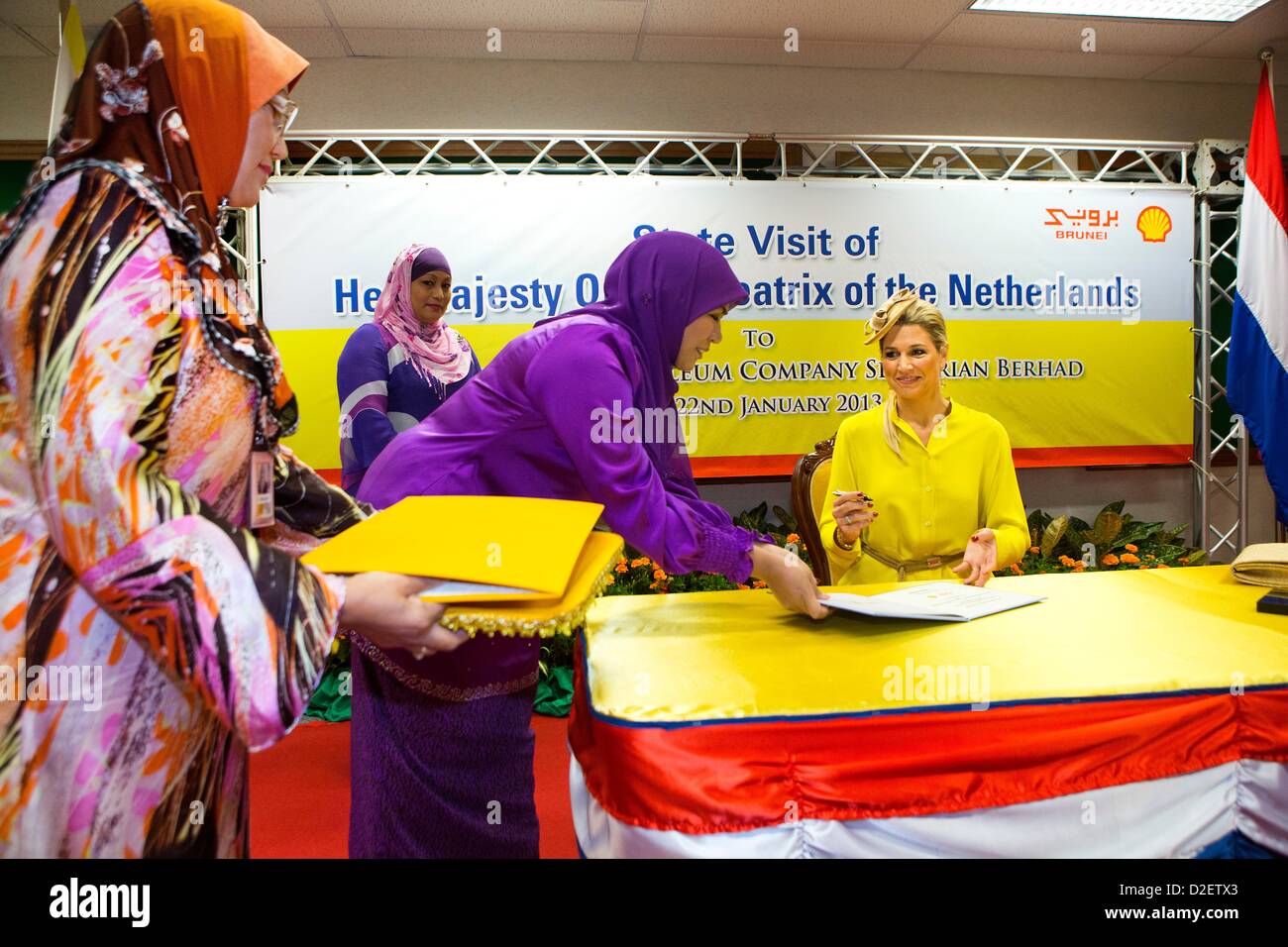Dutch Princess Maxima (R) visits the headquarters of Brunei Shell ...