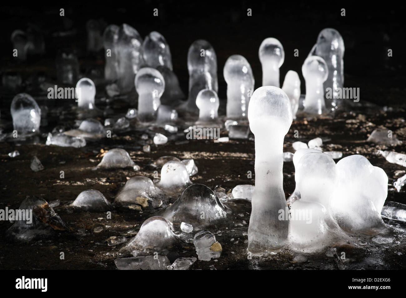 Ice stalagmites are pictured in Oswald Cave near Muggendorf, Germany ...