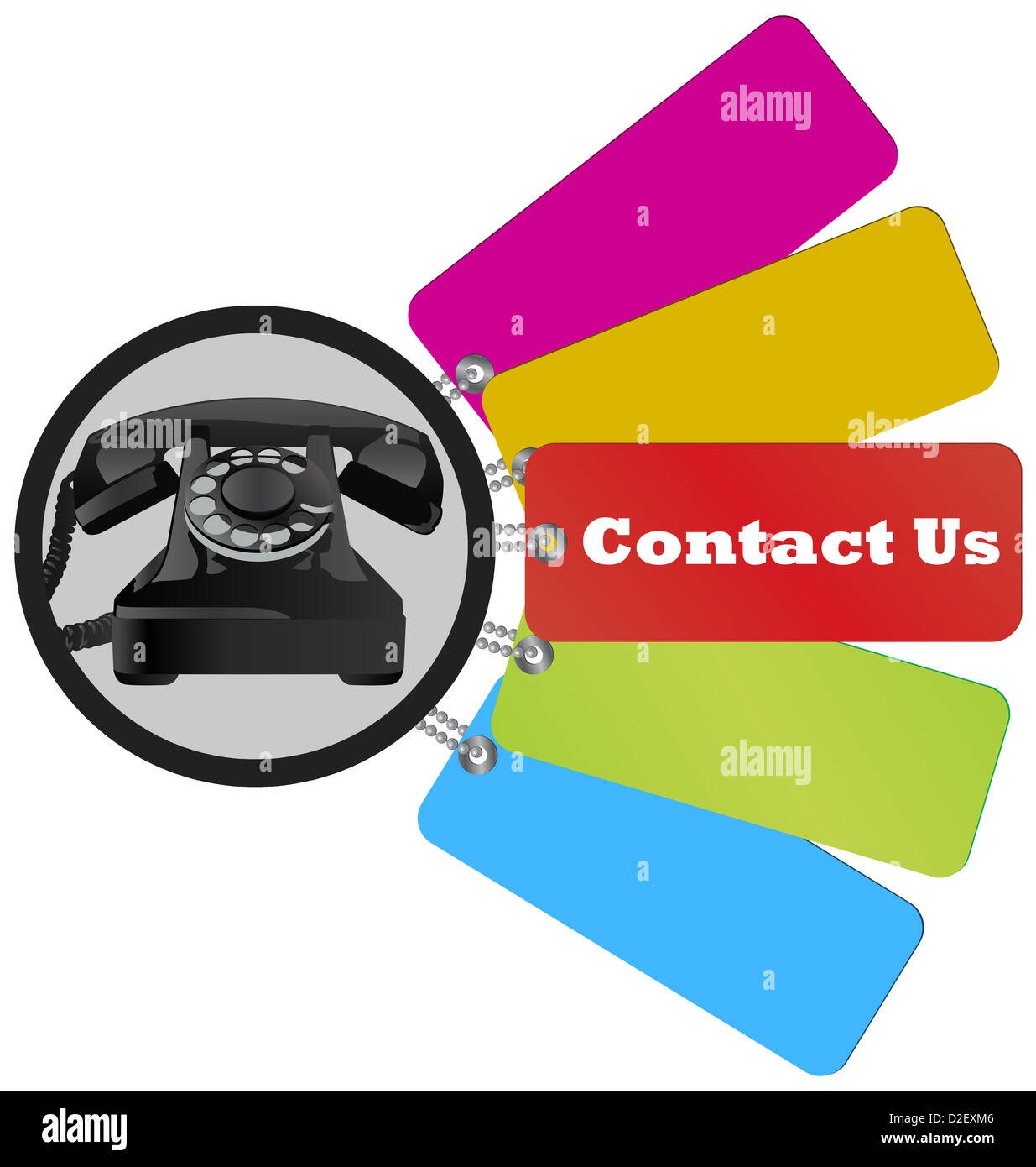 contact us on old phone with multiple tags Stock Photo - Alamy