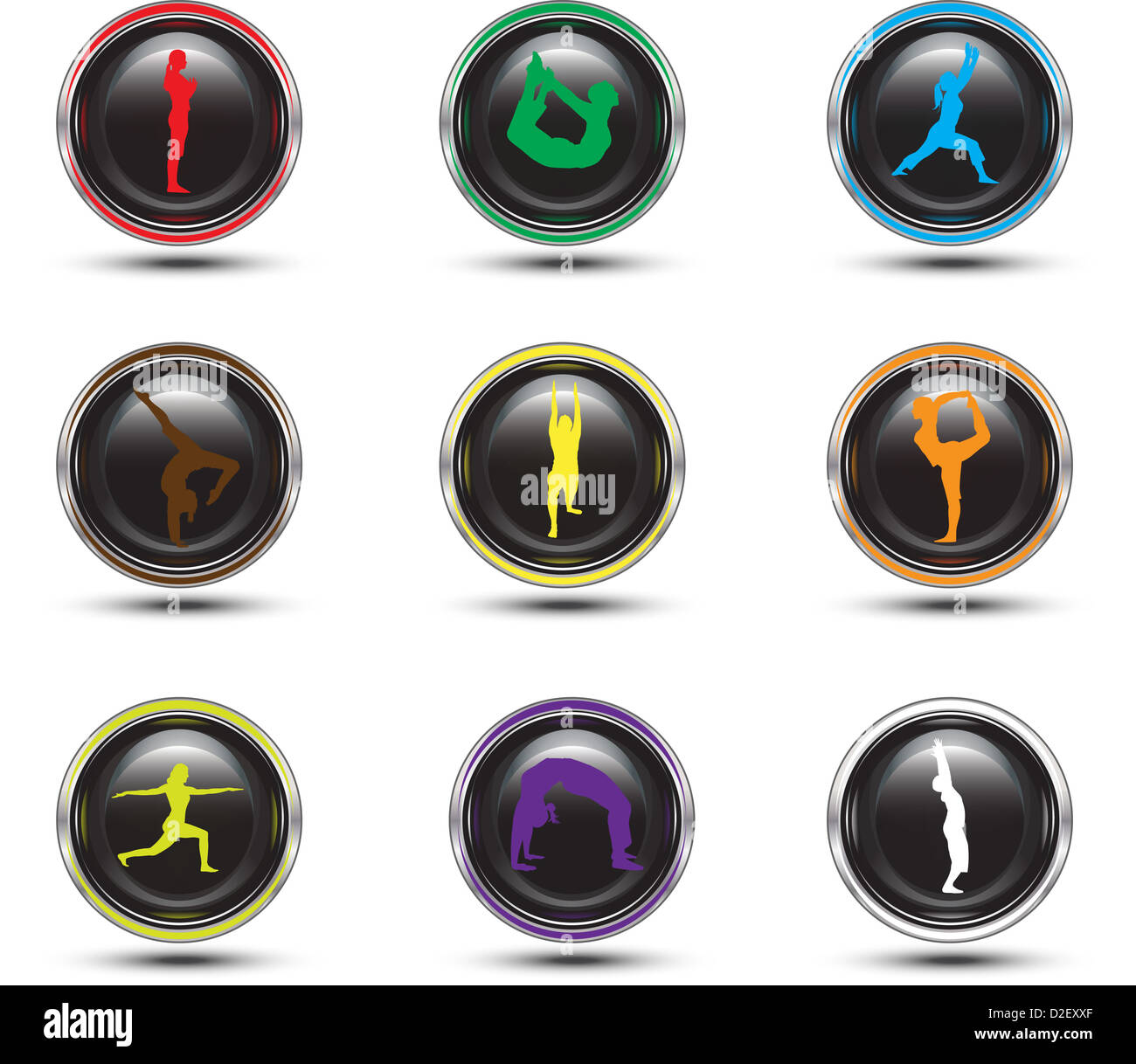 yoga moves on each button Stock Photo - Alamy