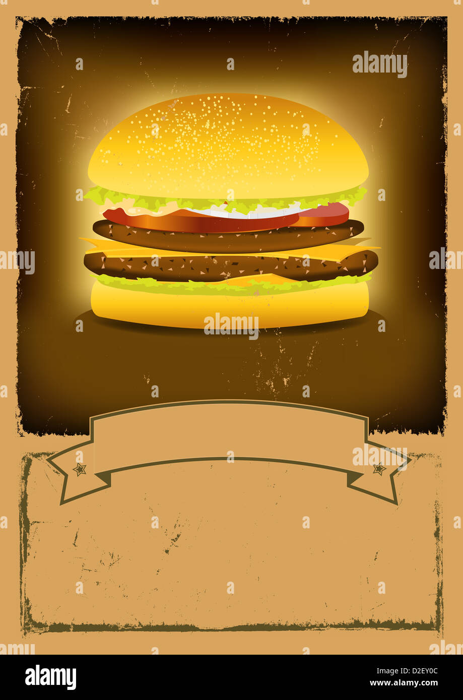 Illustration of a vintage burger poster background Stock Photo - Alamy