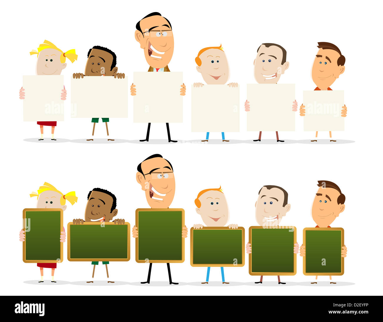 Illustration of a classroom with teachers and childs holdings signs ...