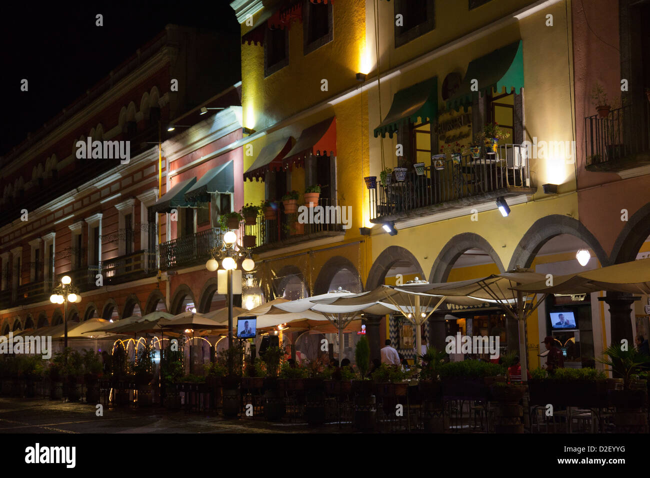 Zocalo Restaurants at Night in Puebla - Mexico Stock Photo - Alamy