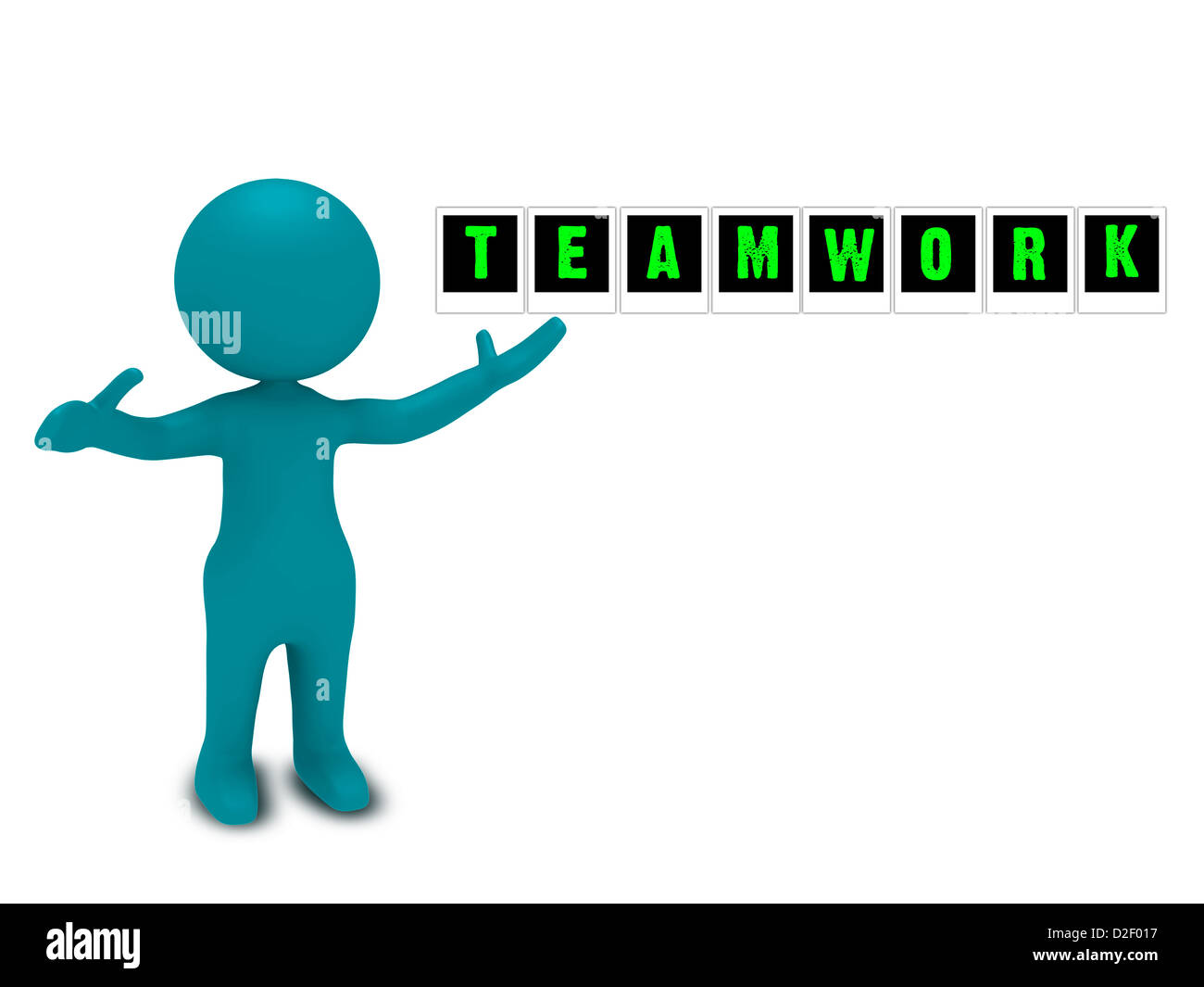 3d blue character pointing team work Stock Photo - Alamy