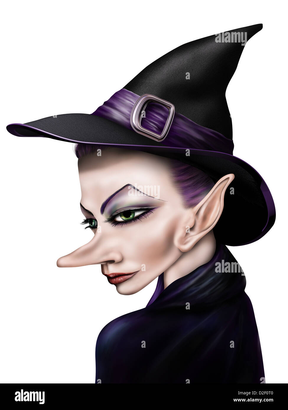 Stylized illustration of a witch in a pointy hat Stock Photo - Alamy