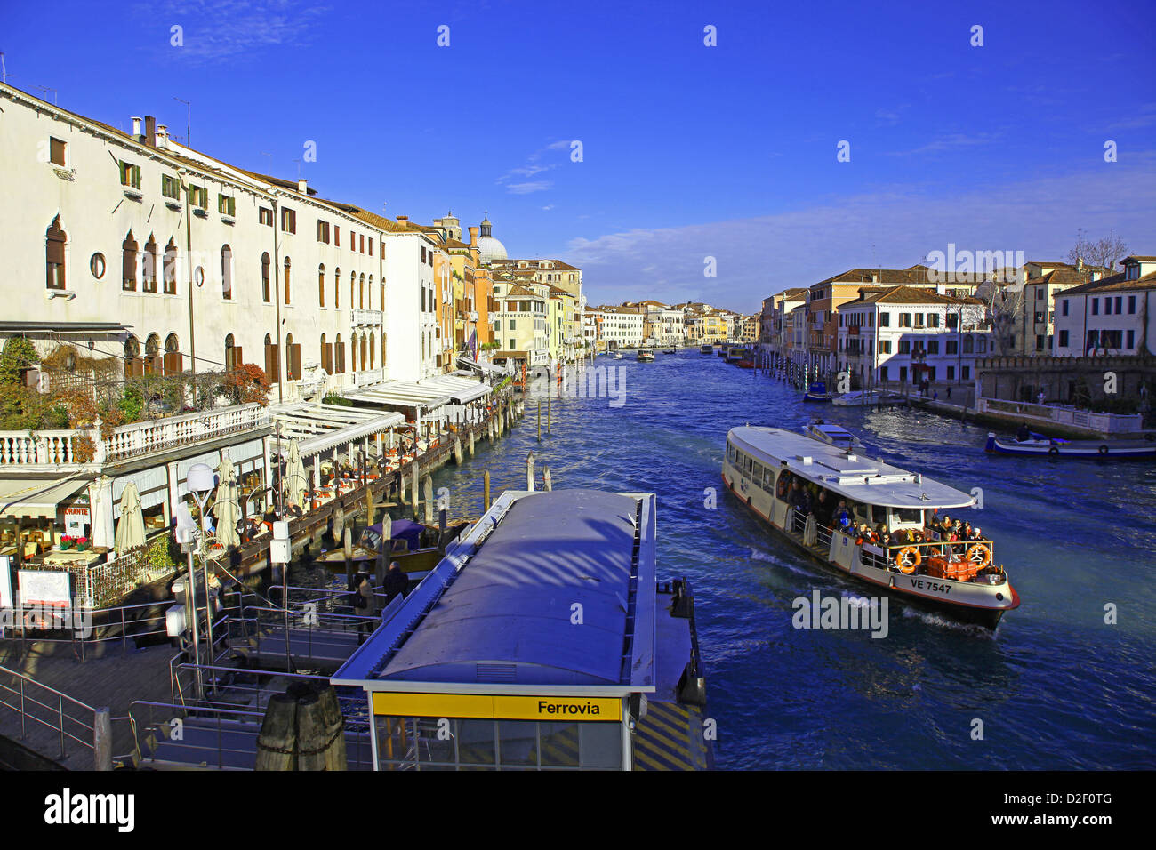 A Vaporetto or water bus next to the pontoon or stop at Ferrovia on the ...