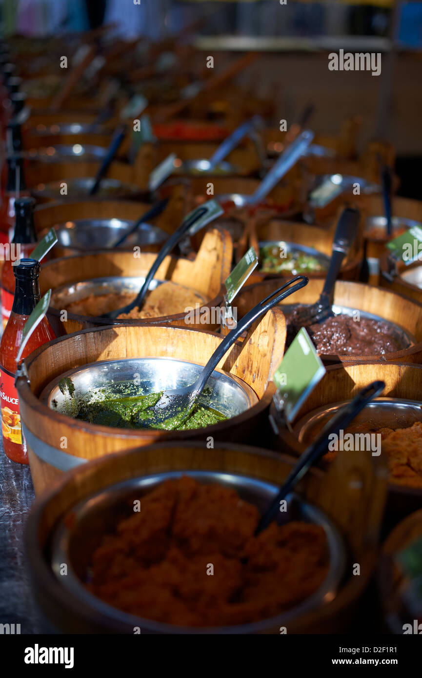 Wooden barrels full of fresh farm produce at St Georges farmers market ...