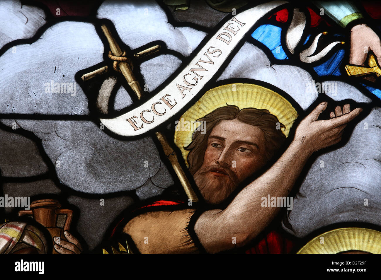 Holy Sacrament church. Stained glass window. Ecce Agnus Dei. Paris ...