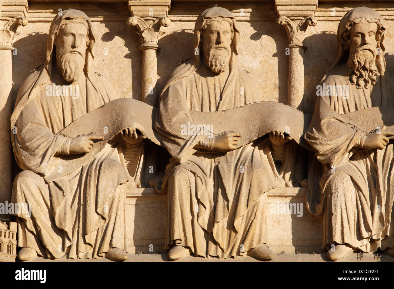 Notre Dame cathedral, Paris. Western facade sculpture depicting ...
