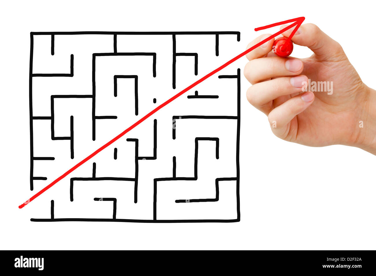 Shortcut cutted through a maze by a red arrow Stock Photo - Alamy