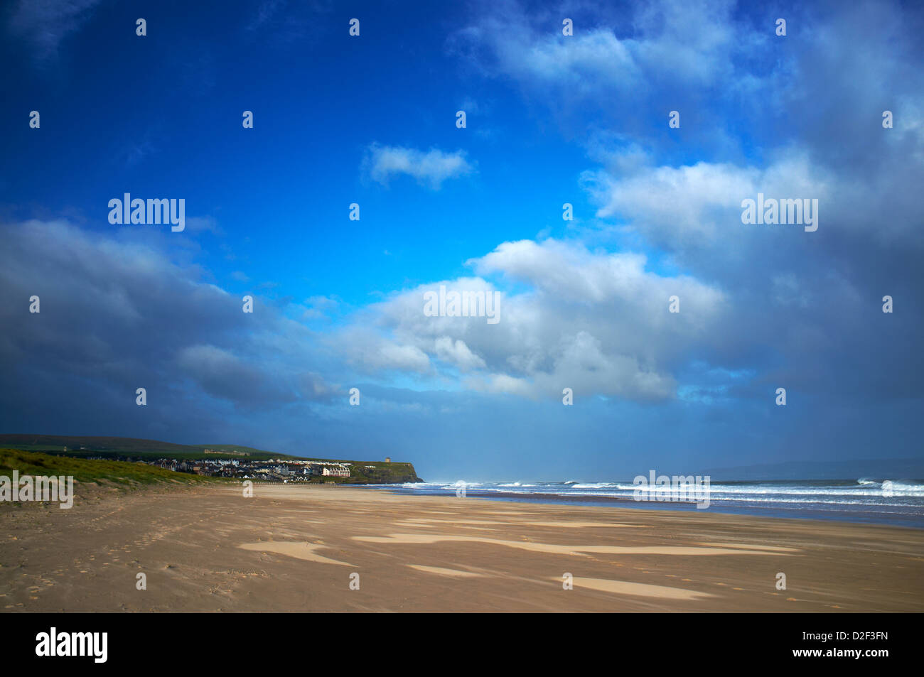 Castlerock beach with white markers County Londonderry, Northern ...