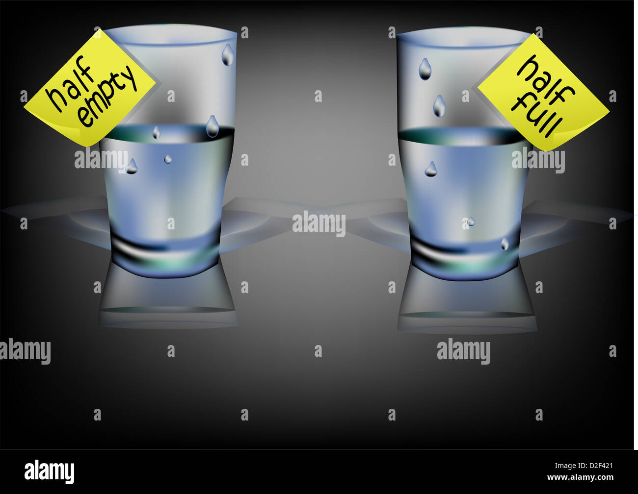 glass of water with inscription half full, half empty Stock Photo - Alamy