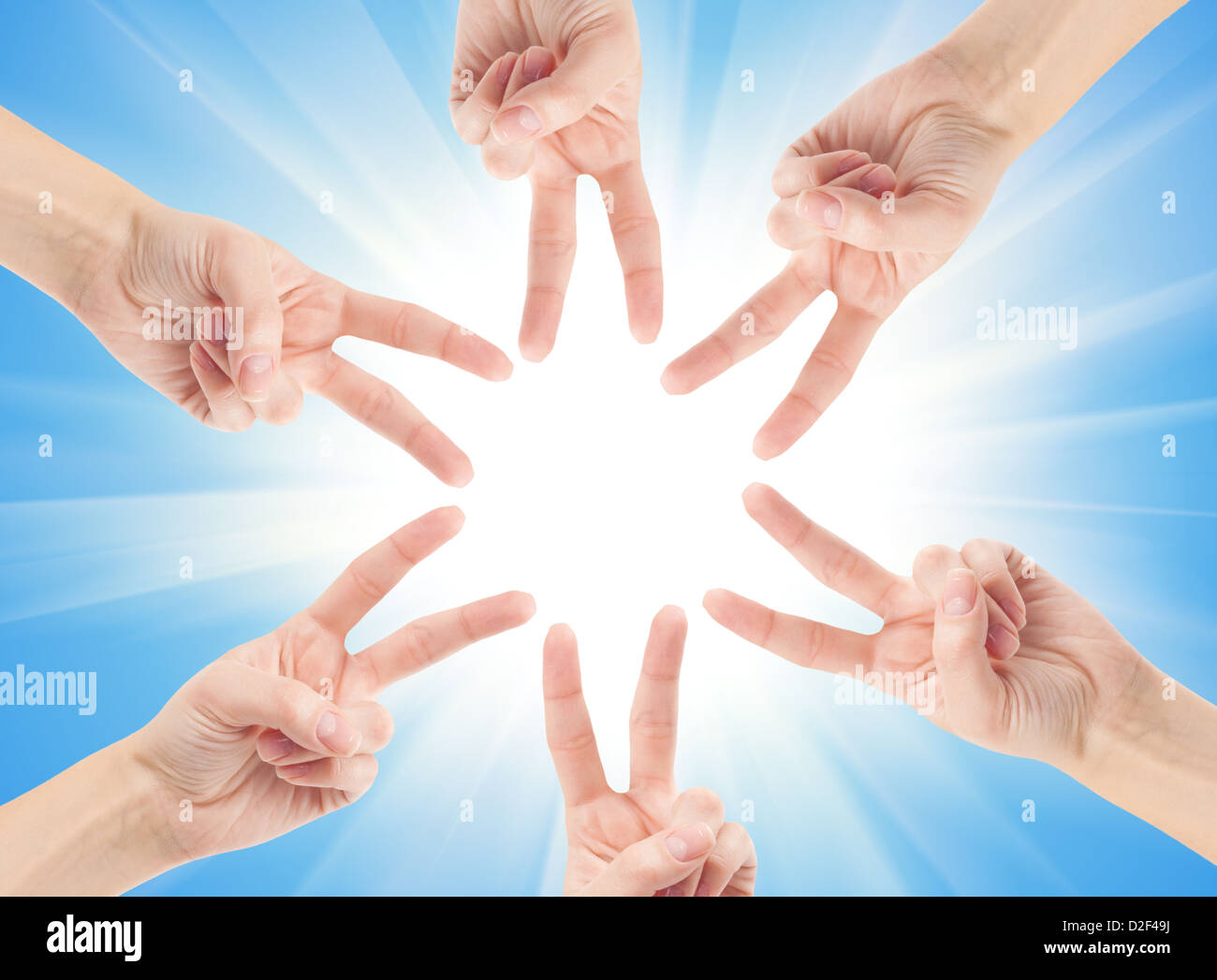 Hands of teamwork , forming the star shape Stock Photo - Alamy